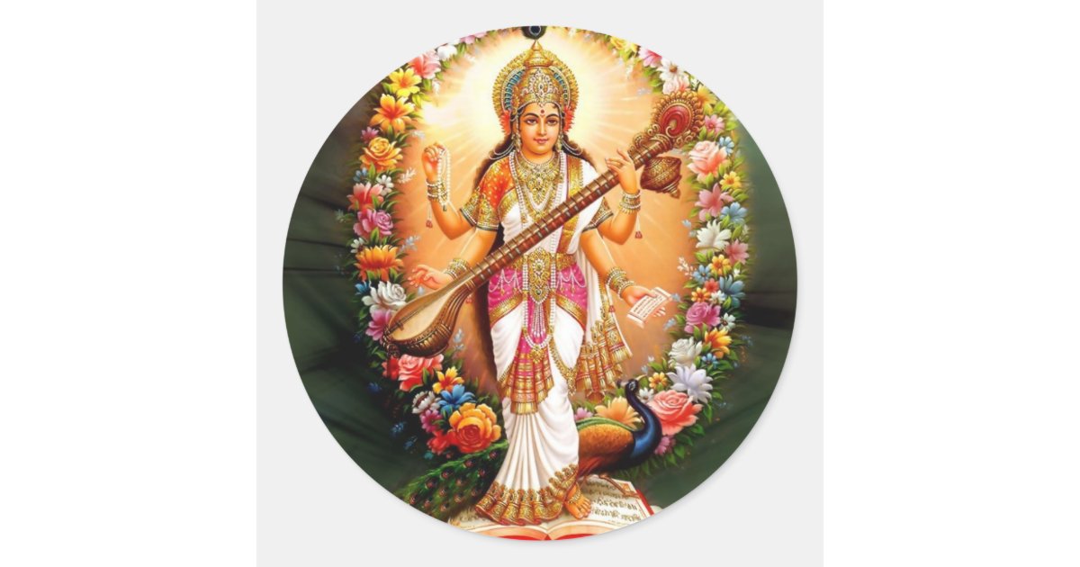 Saraswati Classic Round Sticker | Zazzle