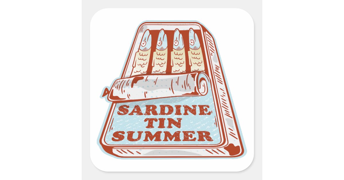 Sardine tin summer square sticker | Zazzle