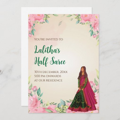 Saree function invite as Digital Half saree invite | Zazzle