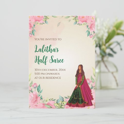 Saree function invite as Digital Half saree invite | Zazzle