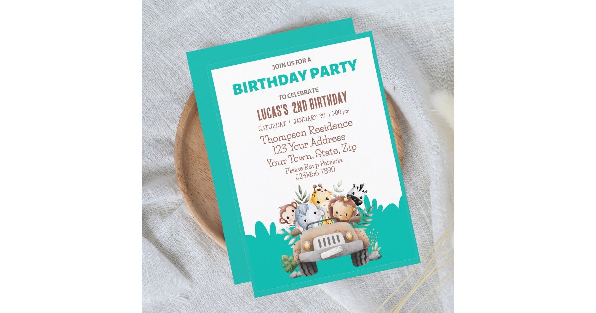 Sarfari Jungle Animals Birthday Party Invitation | Zazzle