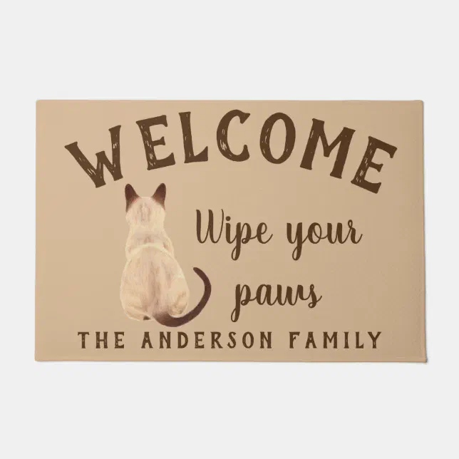 Sasha Siamese Cat Sitting Back View Kitty Custom Doormat | Zazzle