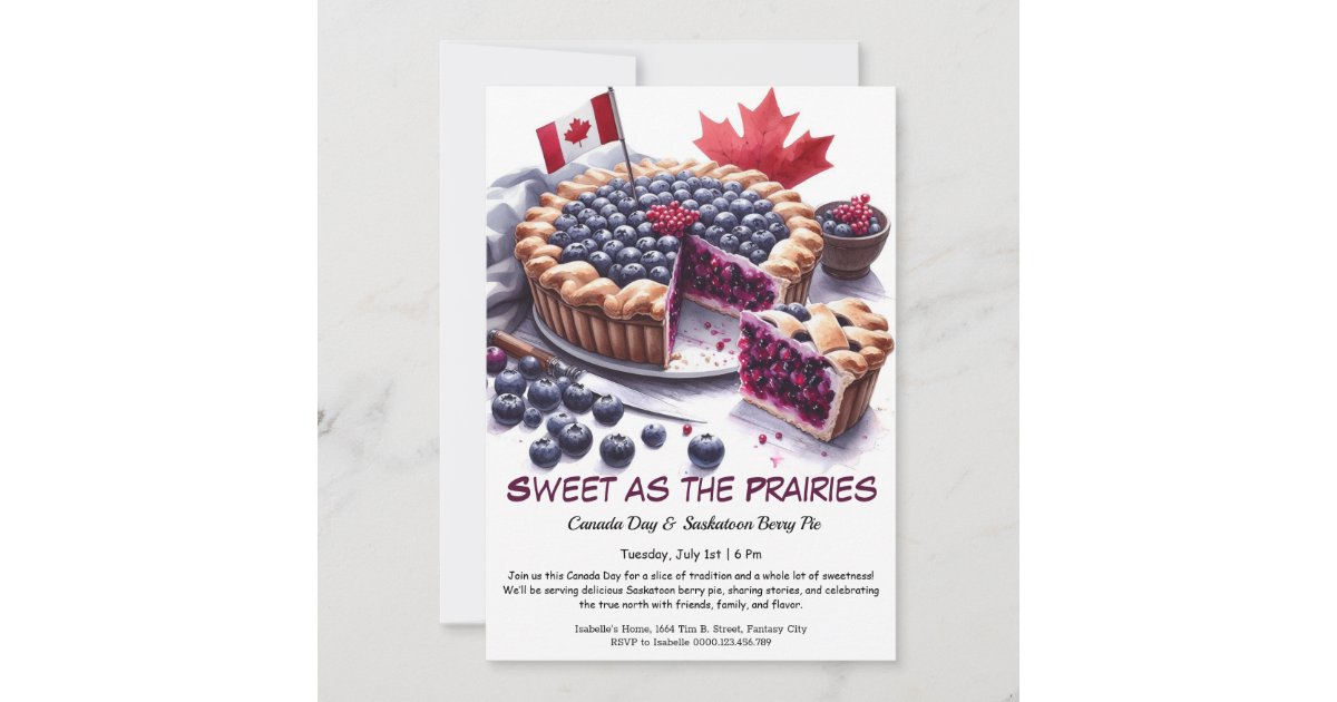 Saskatoon Berry Pie Watercolor Design Canada Day Invitation | Zazzle