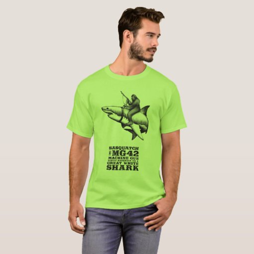 Sasquatch Riding a Great White Shark T-Shirt | Zazzle
