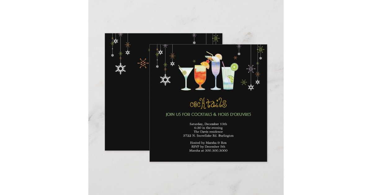 Sassy Black Holiday Cocktail Glasses Party Invitation | Zazzle