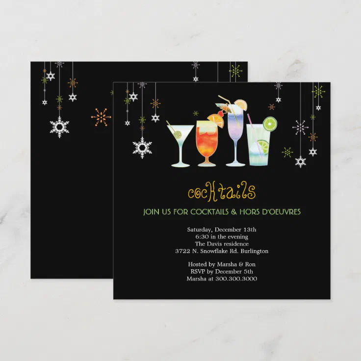Sassy Black Holiday Cocktail Glasses Party Invitation | Zazzle