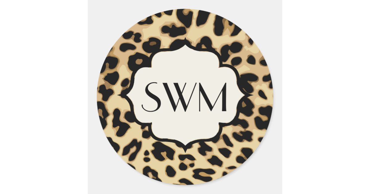 Sassy Leopard Print Monogrammed Classic Round Sticker | Zazzle