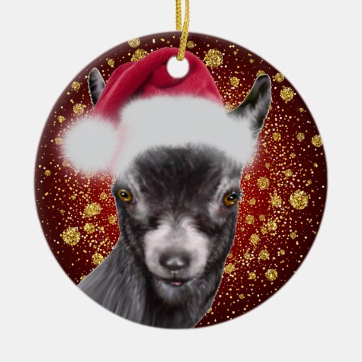 Sassy Pygmy Goat Santa Hat Christmas Ornament | Zazzle