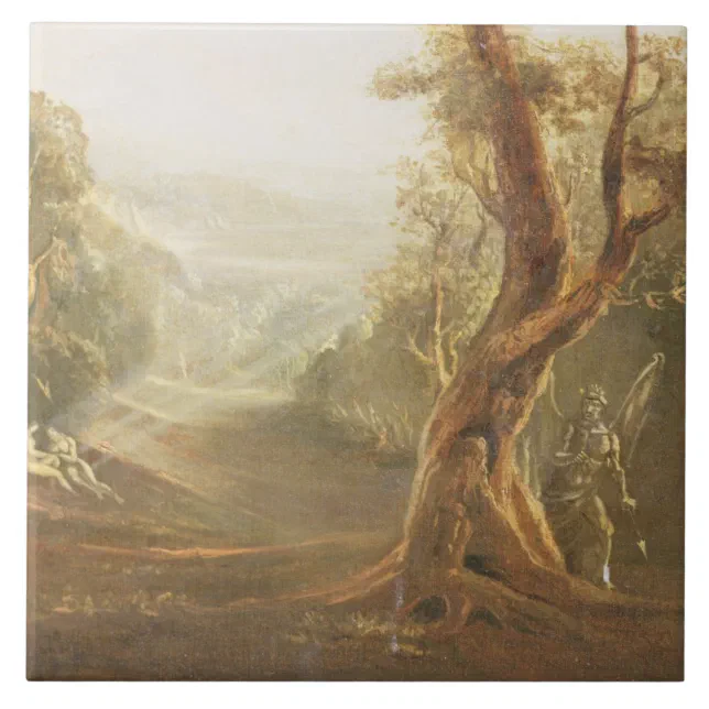 Satan Contemplating Adam and Eve in Paradise, from Ceramic Tile | Zazzle