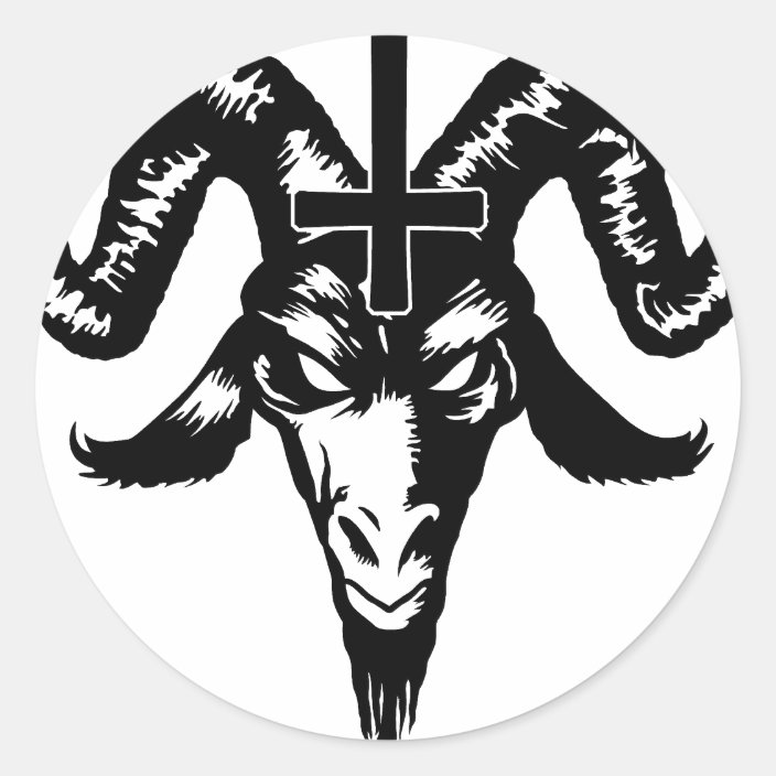 Satanic Goat Head with Cross (black) Classic Round Sticker | Zazzle.com