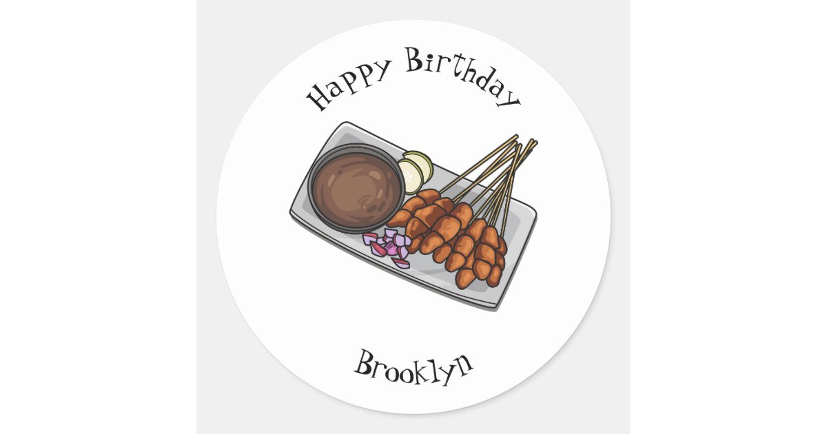 Satay cartoon illustration classic round sticker | Zazzle