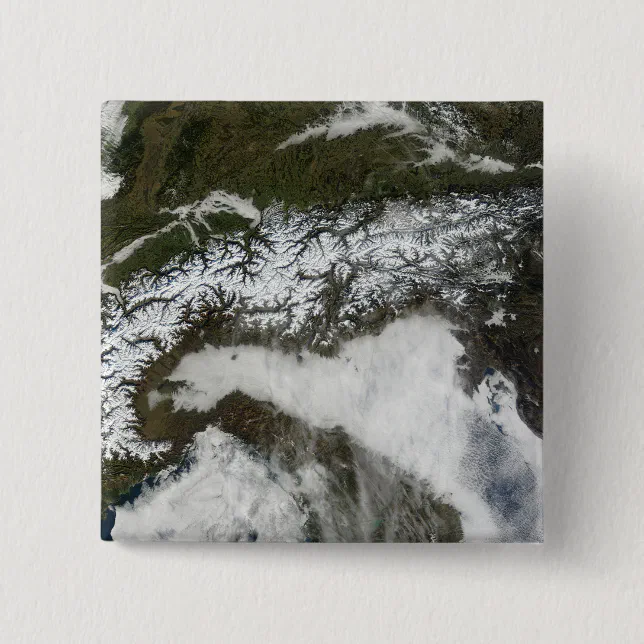 Satellite image of The Alps mountain range Pinback Button | Zazzle