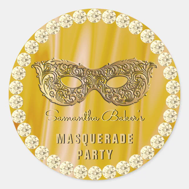 Satin Diamonds Gold Masquerade Party Glam Birthday Classic Round ...