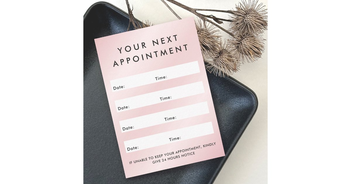 Satin pink custom logo vertical appointment card | Zazzle
