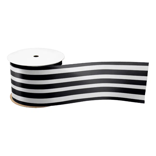 Satin Ribbon 3 inch Wide Chic Black White Stripes | Zazzle