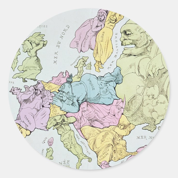 Satirical Map of Europe | 1871 Classic Round Sticker | Zazzle