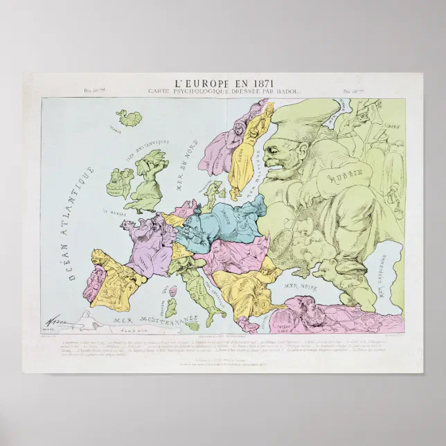Satirical Map of Europe | 1871 Poster | Zazzle