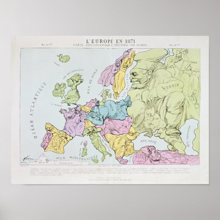 Satirical Map of Europe | 1871 Poster | Zazzle