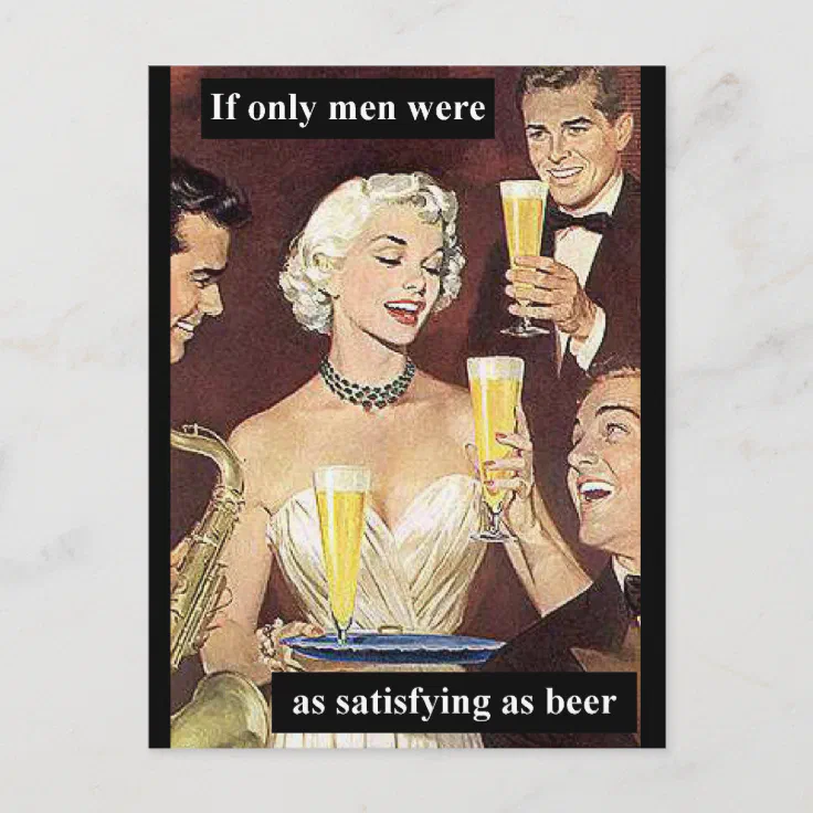 Satisfying as Beer - Retro Sexy Cocktail Waitress Postcard | Zazzle