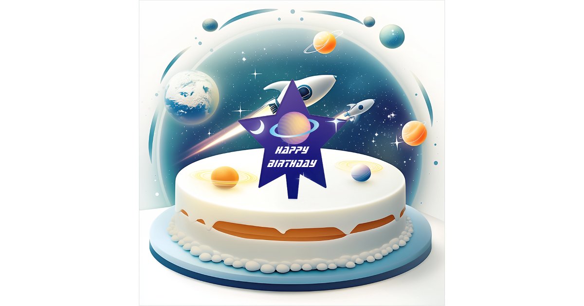 Saturn Happy Birthday Cake Topper | Zazzle