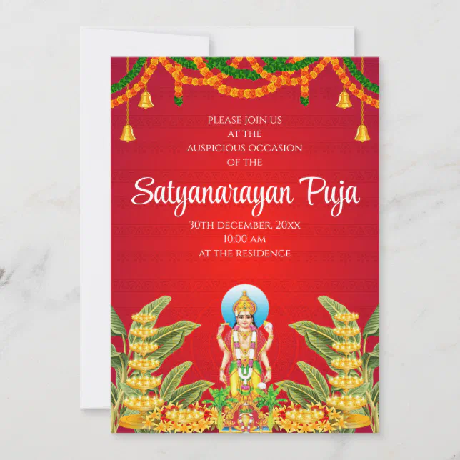 Satya Narayan pooja invitation Satyanarayan invite | Zazzle