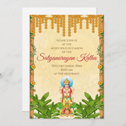 Satyanarayan invitation Indian puja invite | Zazzle