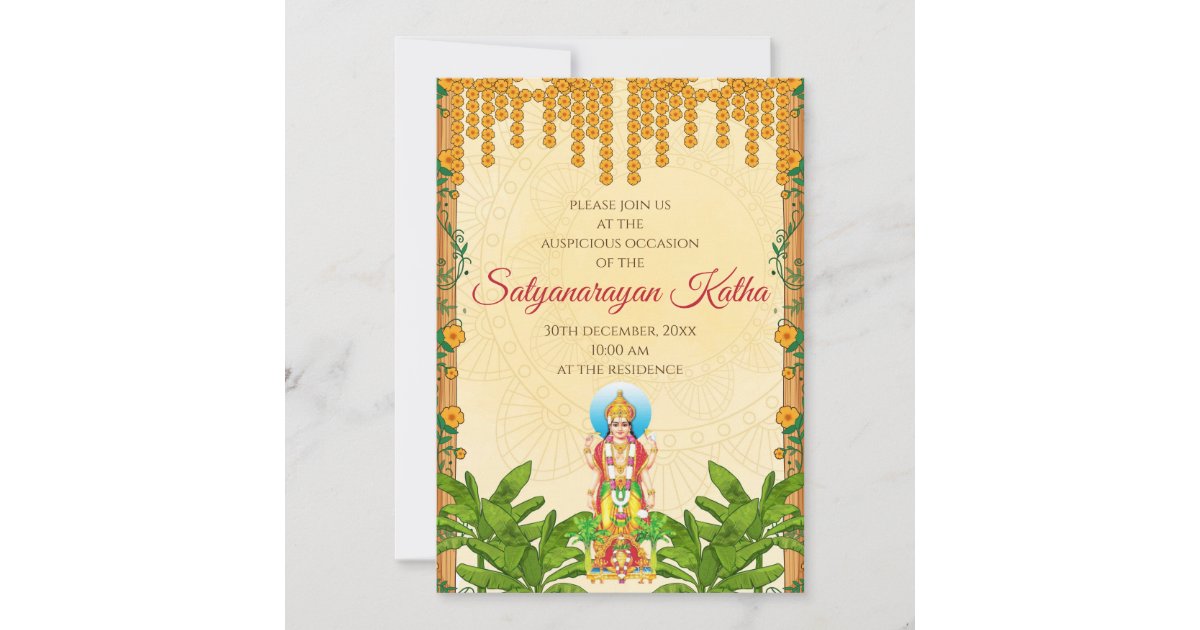 Satyanarayan invitation Indian puja invite | Zazzle