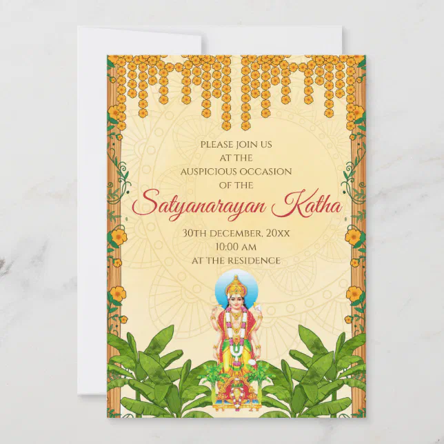 Satyanarayan invitation Indian puja invite | Zazzle