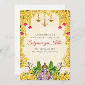 Satyanarayan pooja invitation Indian puja invite | Zazzle