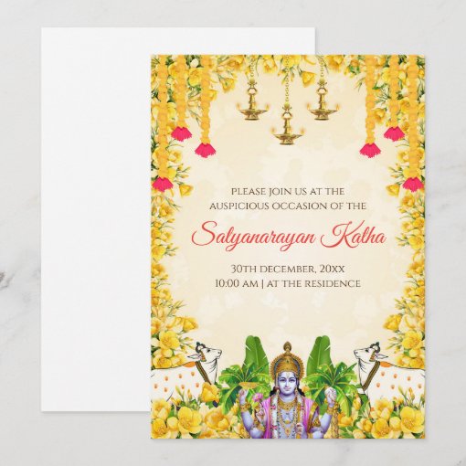 Satyanarayan pooja invitation Indian puja invite | Zazzle