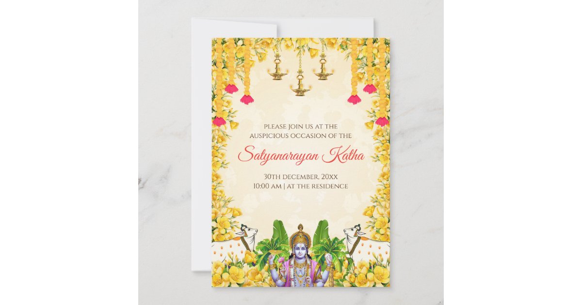 Satyanarayan pooja invitation Indian puja invite | Zazzle