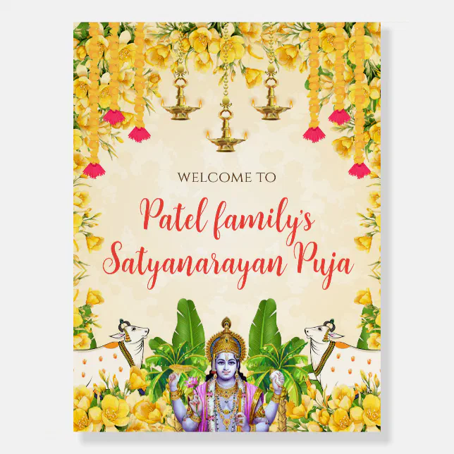 Satyanarayan Pooja sign Indian puja welcome sign | Zazzle