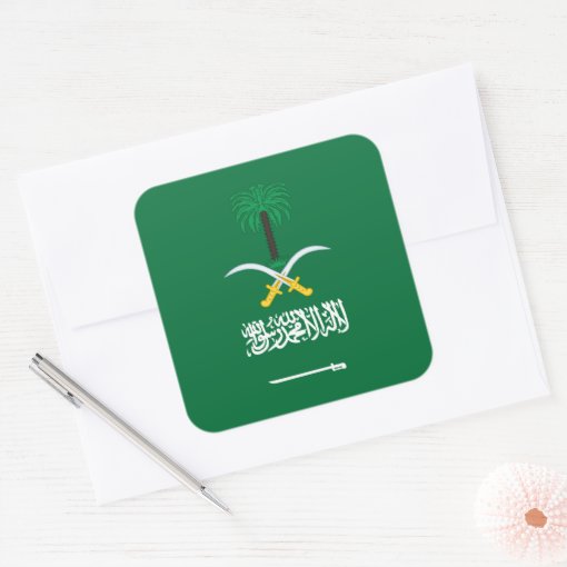 Saudi Arabian Flag & Emblem, Flag of Saudi Arabia Square Sticker | Zazzle