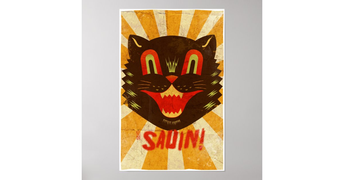 Sauin! Halloween Black Cat Poster | Zazzle