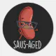 Saus-aged Funny Old Sausage Puns Dark BG Classic Round Sticker | Zazzle