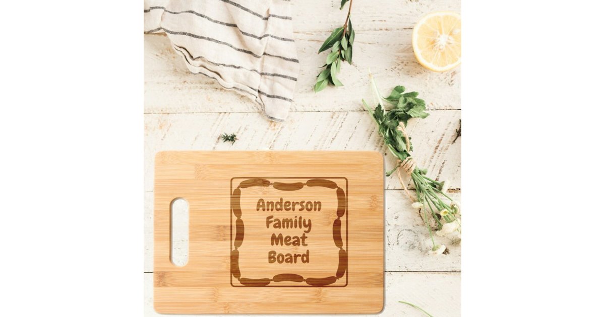 Sausage Chain Border Family Name Meat Engraved Cutting Board | Zazzle