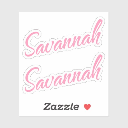 Savannah Decorative Name in Pink x2 Sticker | Zazzle