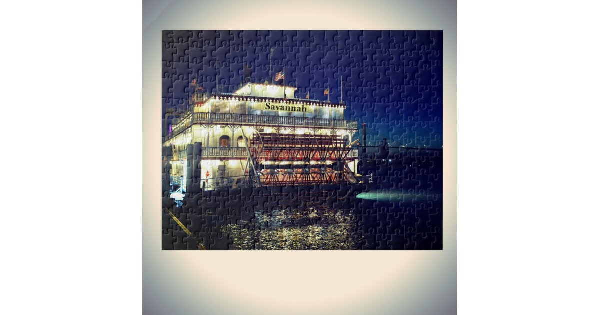 Savannah GA Riverboat at Night Photographic Jigsaw Puzzle | Zazzle