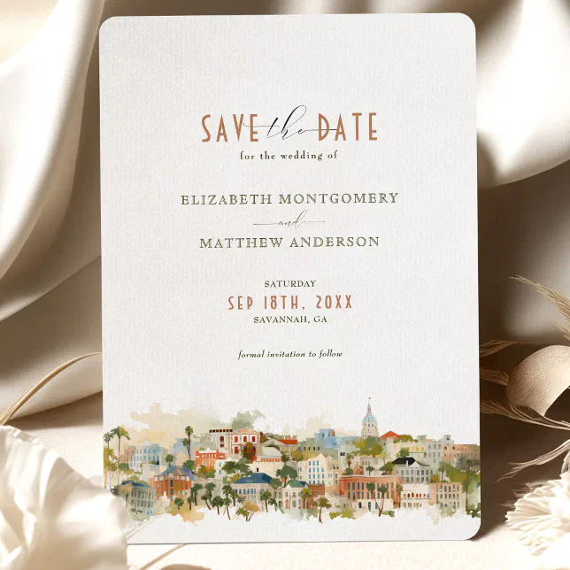 Savannah Georgia Skyline Save-the-Date Invitation | Zazzle