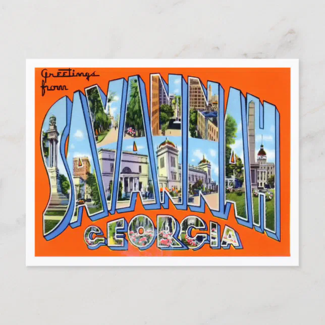 Savannah, Georgia Vintage Big Letters Postcard | Zazzle