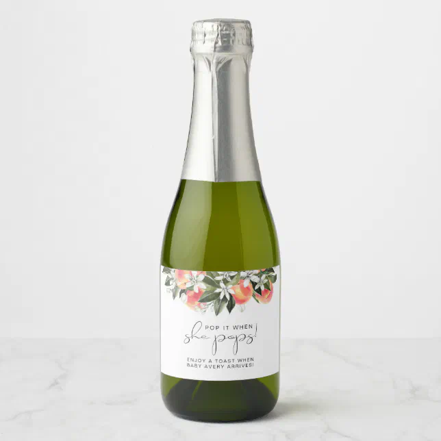 SAVANNAH Peach Baby Shower Pop It When She Pops Sparkling Wine Label ...