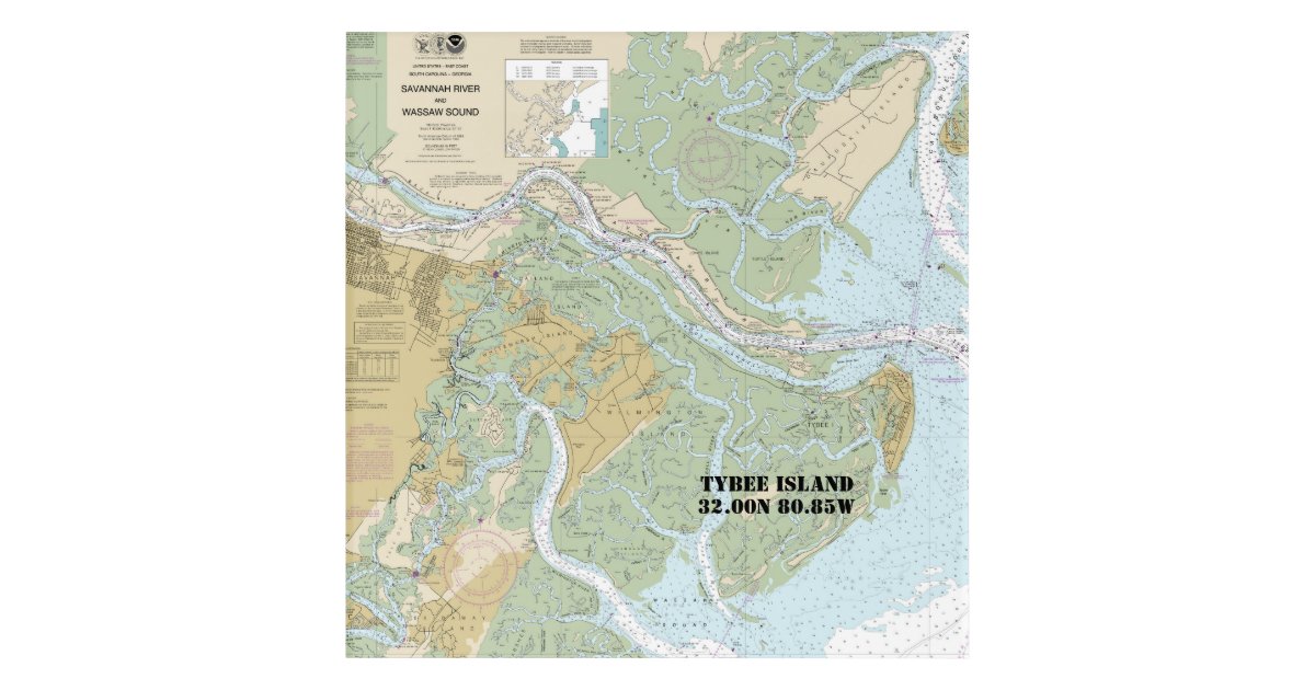 Savannah River and Wassaw Sound - Nautical Chart Acrylic Print | Zazzle