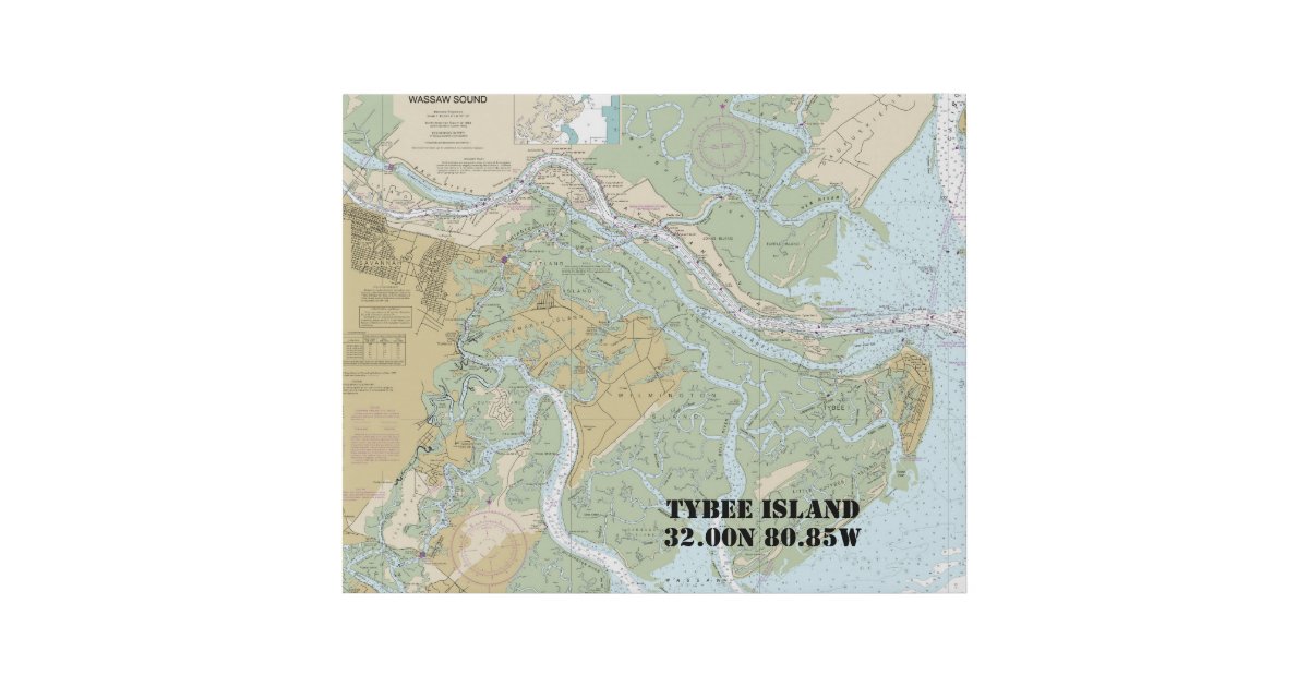 Savannah River and Wassaw Sound - Nautical Chart Faux Canvas Print | Zazzle