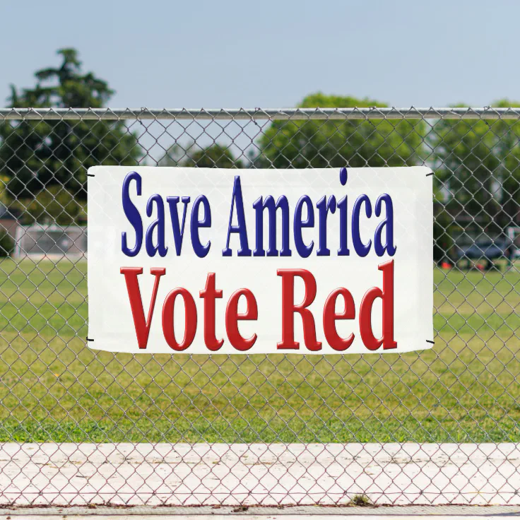 Save America Vote Red with red blue text Banner | Zazzle