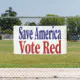 Save America Vote Red with red blue text Banner | Zazzle