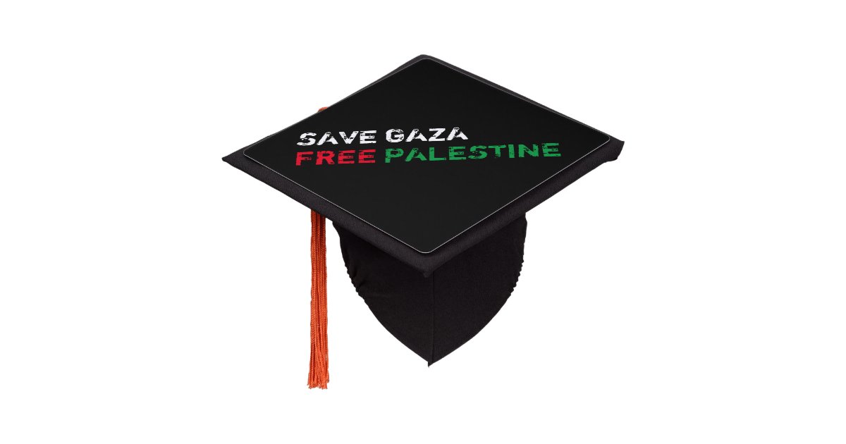 Save Gaza Free Palestine white red green black Graduation Cap Topper ...