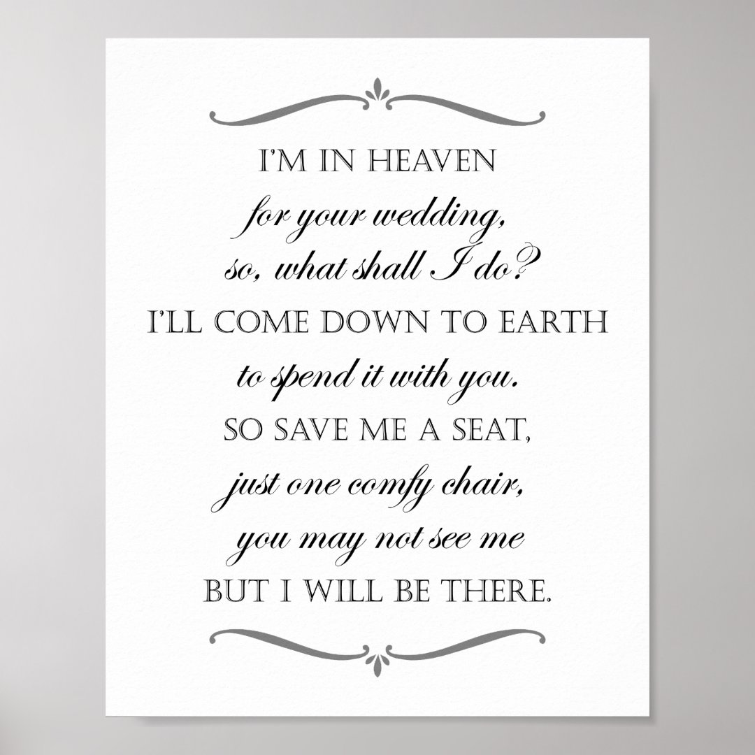 Save Me A Seat Elegant Wedding Memorial Chair Poster | Zazzle