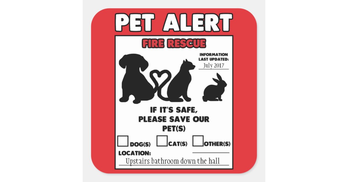 Save my Pet Fire Pet Alert 3" Sticker Sheet of 6 | Zazzle