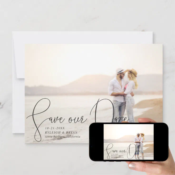 Save Our Date Refined Lines Smooth Pen Script Invitation | Zazzle