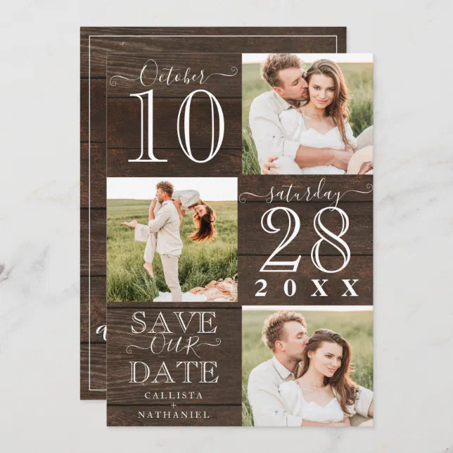 Save Our Date Rustic Wood Monogram Photo Save The Date | Zazzle